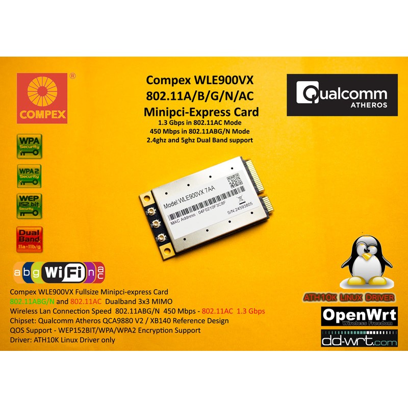 QCA9880 WLE900VX - 7A miniPCIe module, Qualcomm, 802.11ac, 2,4/5GHz ...